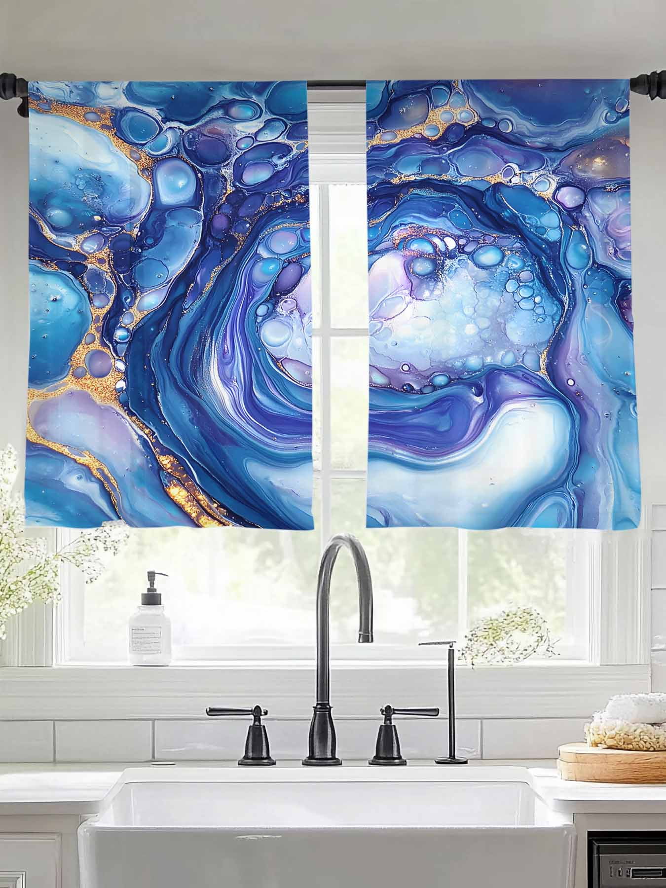 Abstract Art Sheer Curtains 45 Inches Long 2 Panels Minimalist Style ...