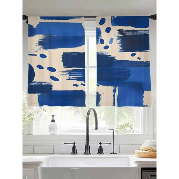 Abstract Art Sheer Curtains 45 Inches Long 2 Panels Modernism Blue ...