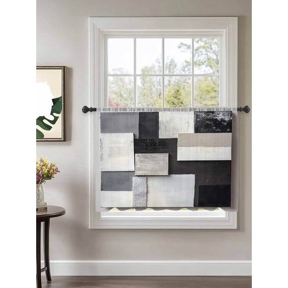 Abstract Art Sheer Curtains 54 Inch Long 1 Panel Black White Blocks ...