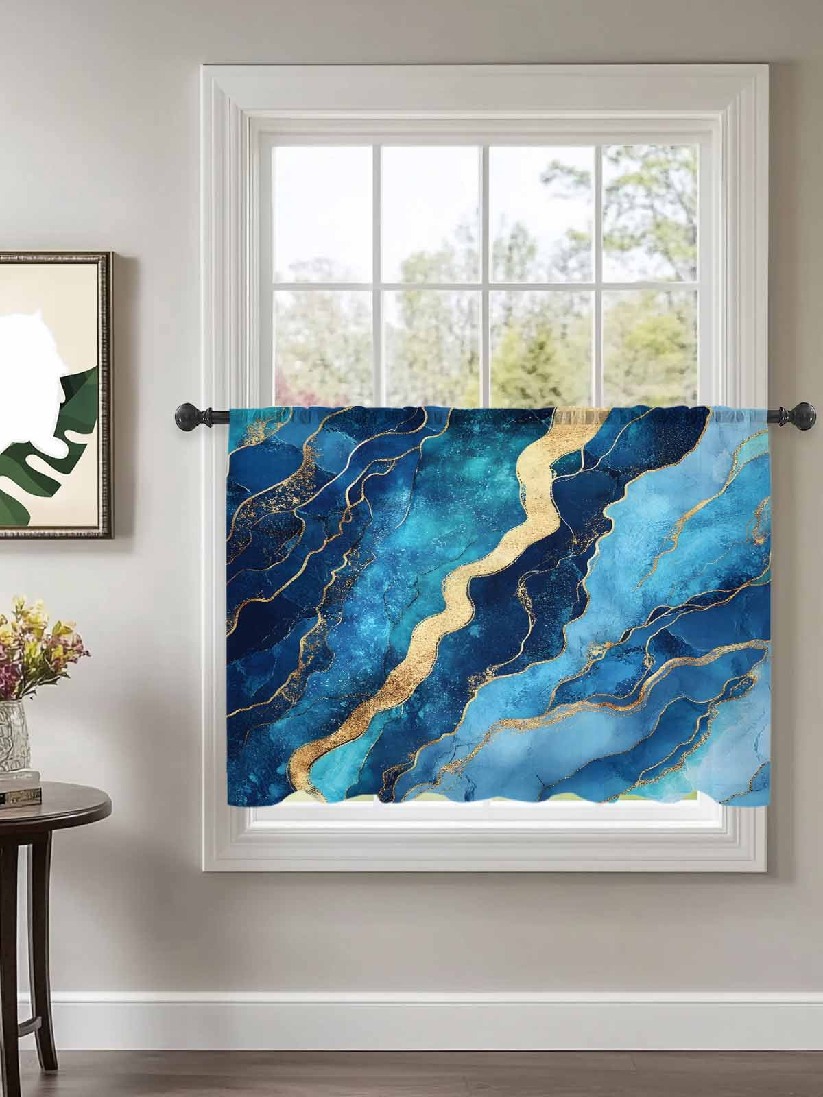 Abstract Art Sheer Curtains 54 Inch Long 1 Panel Water Ripple Blue ...