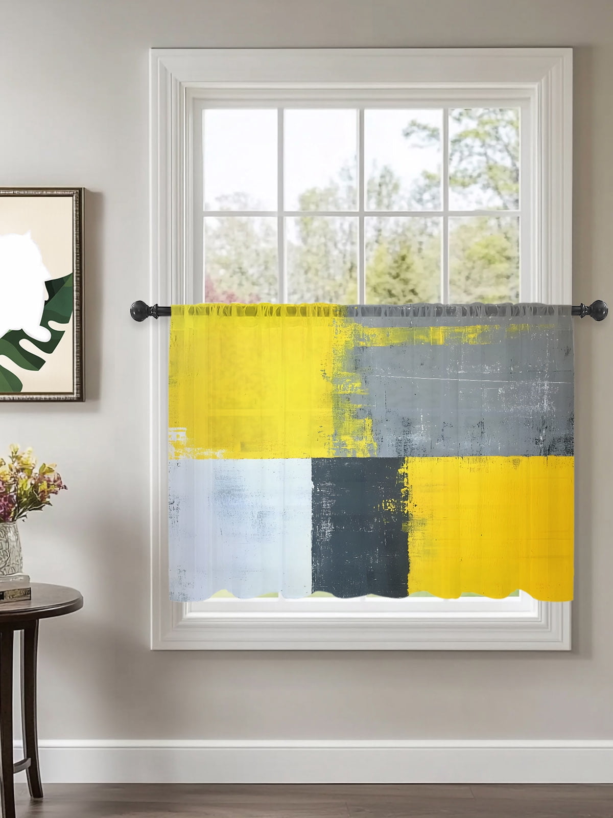 Abstract Art Sheer Curtains 54 Inch Long 1 Panel Watercolor Yellow Gary ...
