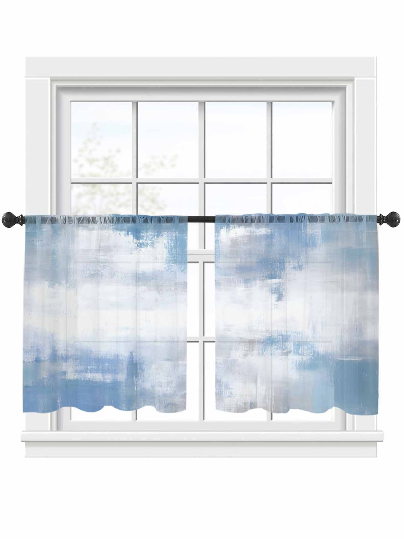 Abstract Art Sheer Curtains 54 Inch Long 2 Panels, Blue White Brown ...