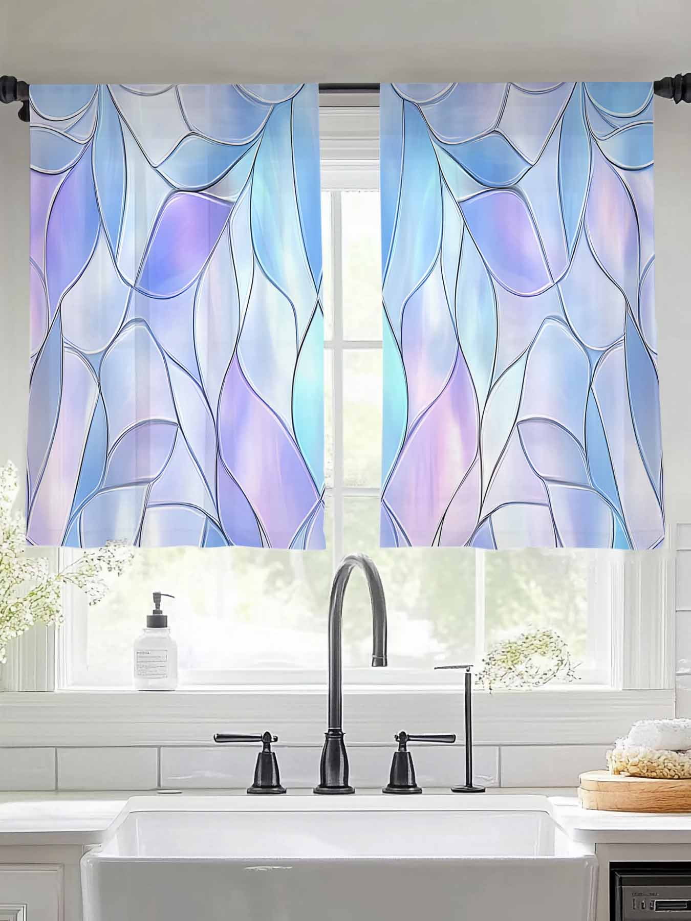 Abstract Art Sheer Curtains 54 Inches Long 2 Panels Gradient Stained ...