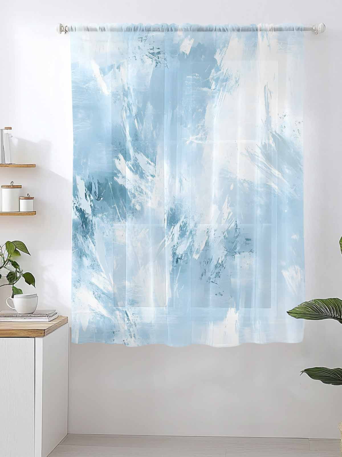 Abstract Art Sheer Curtains 63 Inch Long 1 Panel Light Blue White ...