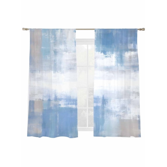 Abstract Art Sheer Curtains 63 Inch Long 2 Panels, Blue White Brown ...