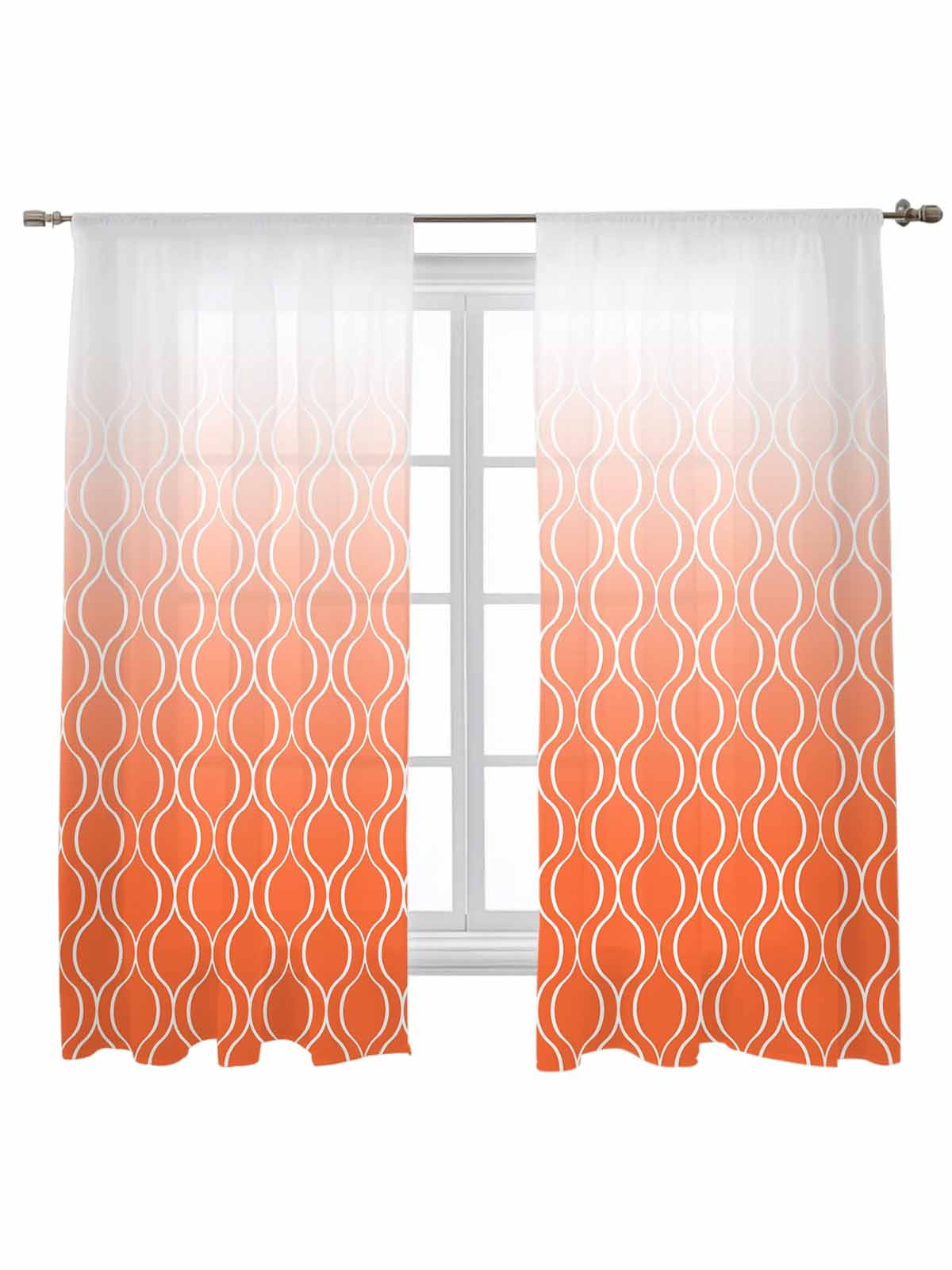 Abstract Art Sheer Curtains 63 Inch Long 2 Panels, Classic Orange Line ...