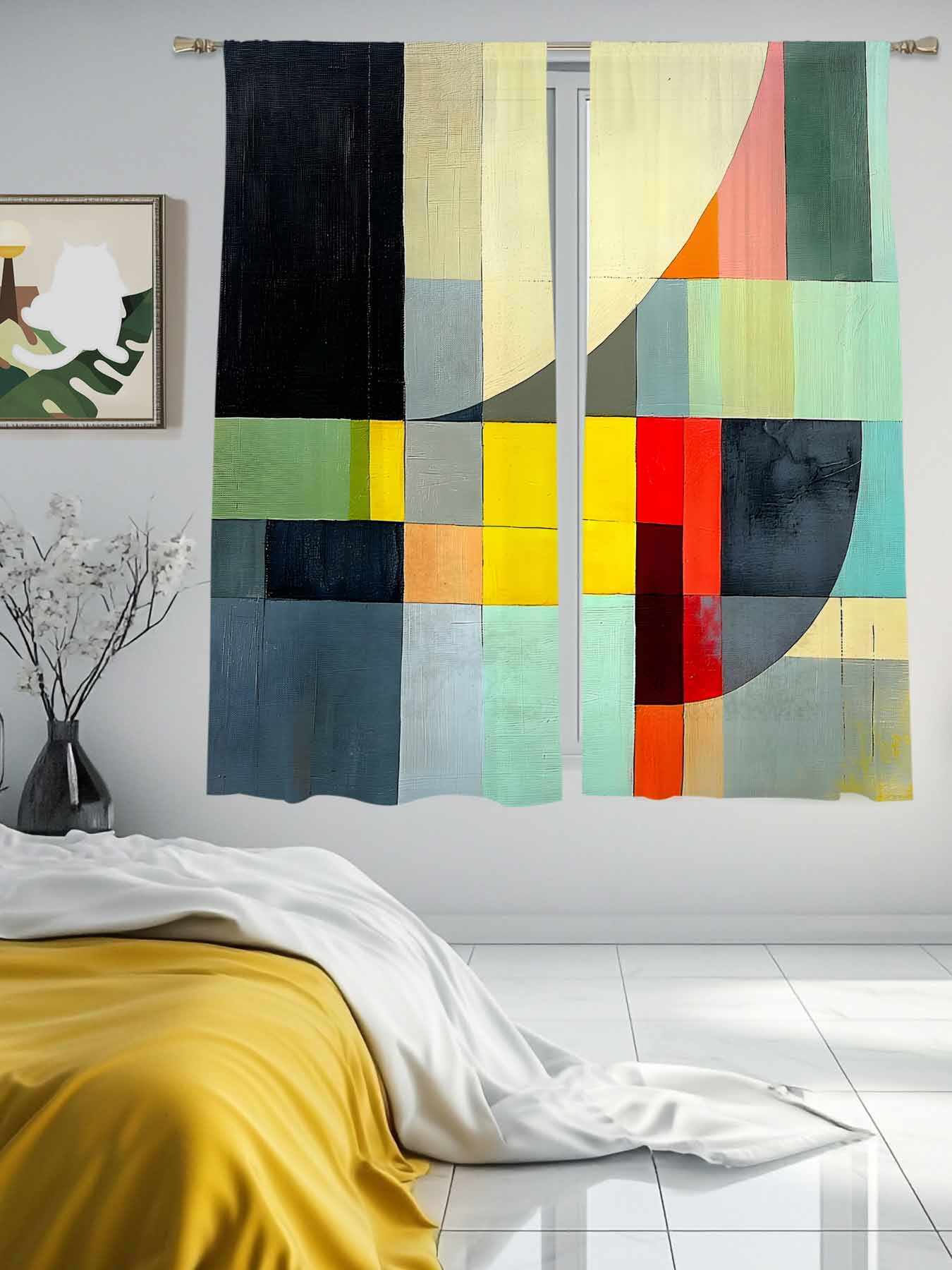 Abstract Art Sheer Curtains 63 inches Long 2 Panels Set Simple Color ...