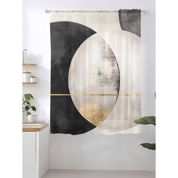 Abstract Art Sheer Curtains 72 Inch Long 1 Panel Black White Circle ...