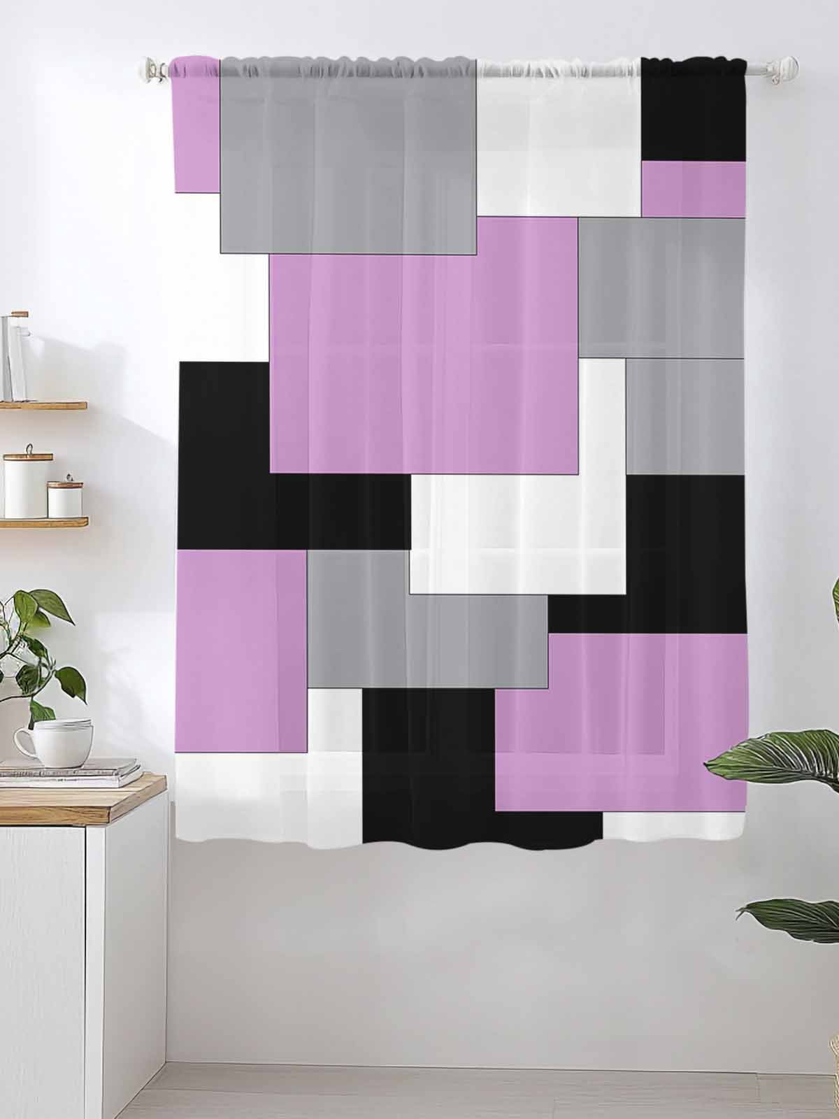Abstract Art Sheer Curtains 72 Inch Long 1 Panel Patchwork Pink Black ...