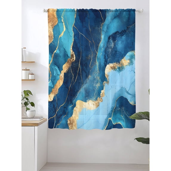 Abstract Art Sheer Curtains 72 Inch Long 1 Panel Water Ripple Gold Blue ...