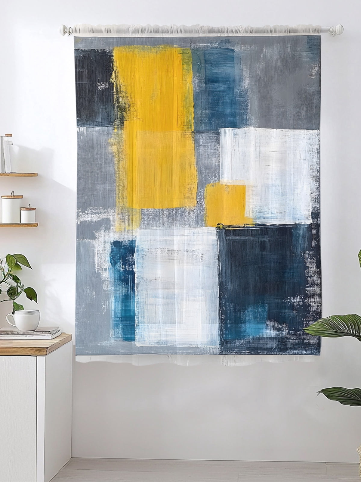 Abstract Art Sheer Curtains 72 Inch Long 1 Panel Yellow Grey Gradient ...