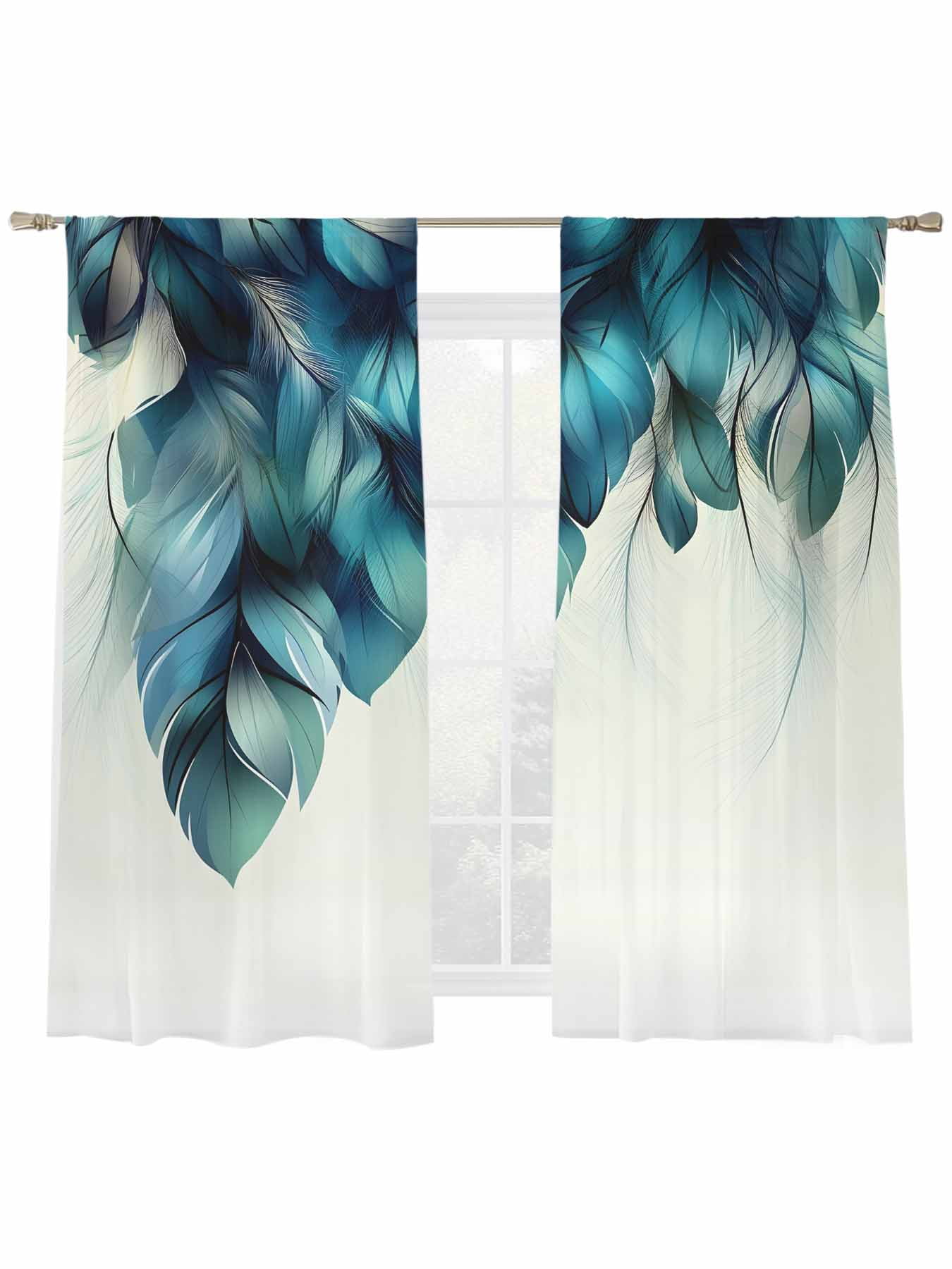 Abstract Art Sheer Curtains 72 Inch Long 2 Panels, Soft Edge Green ...
