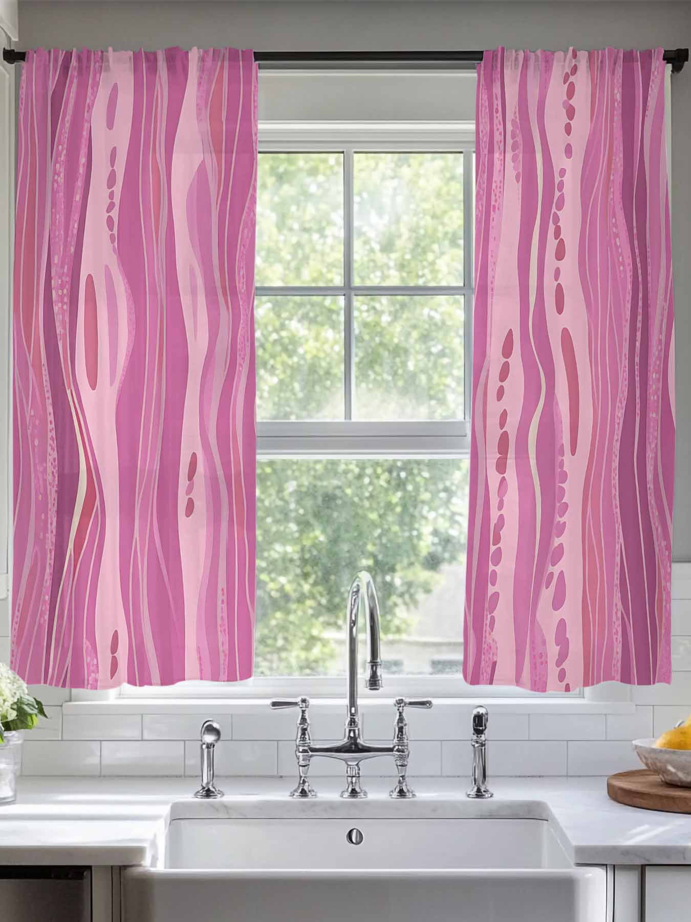 Abstract Art Sheer Curtains 72 Inches Long 2 Panels Impressionist Style ...
