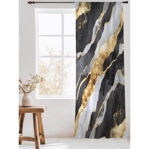 Abstract Art Sheer Curtains 84 Inch Long 1 Panel Black Gold Gradient ...