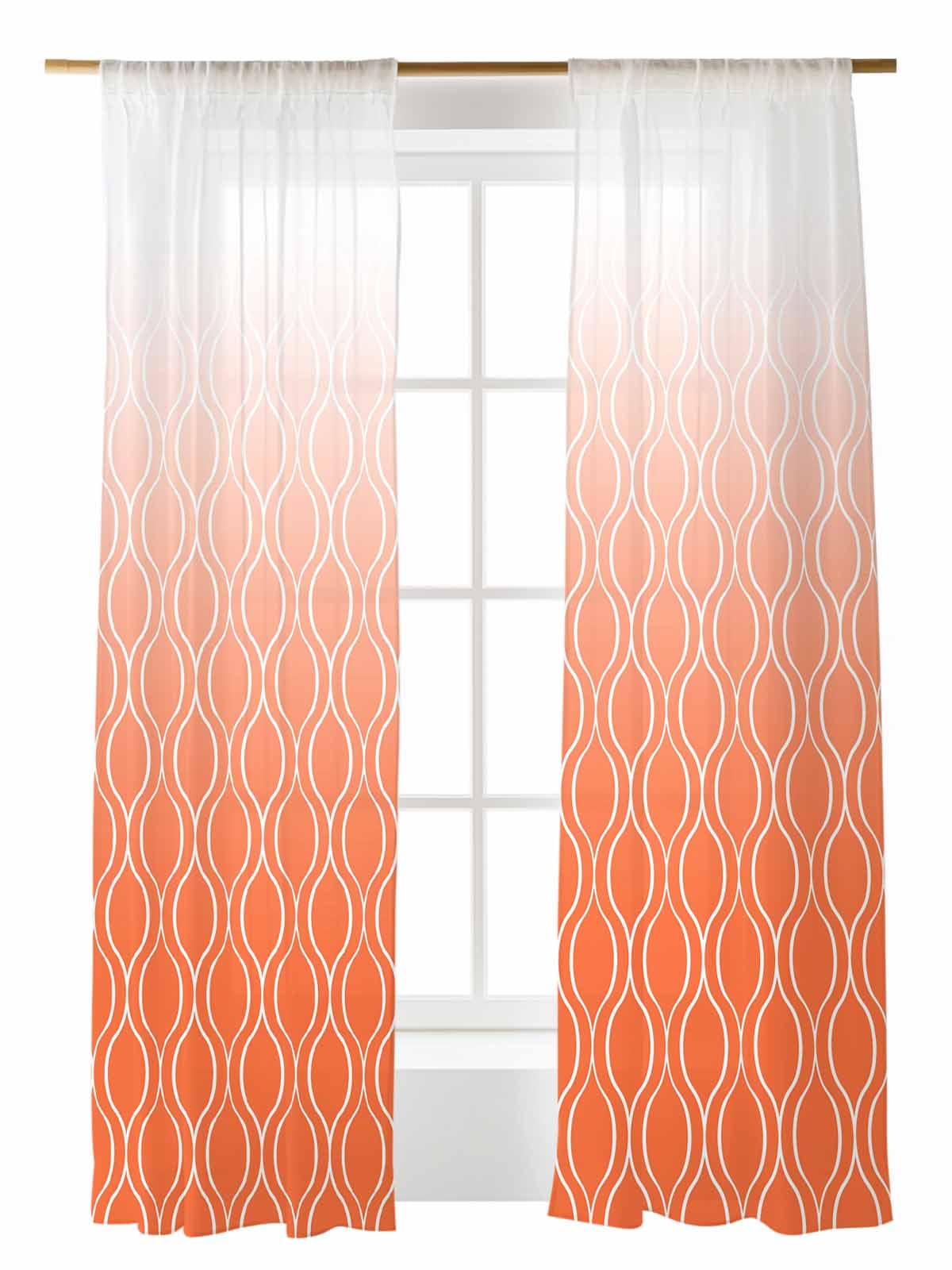 Abstract Art Sheer Curtains 84 Inch Long 2 Panels, Classic Orange Line ...