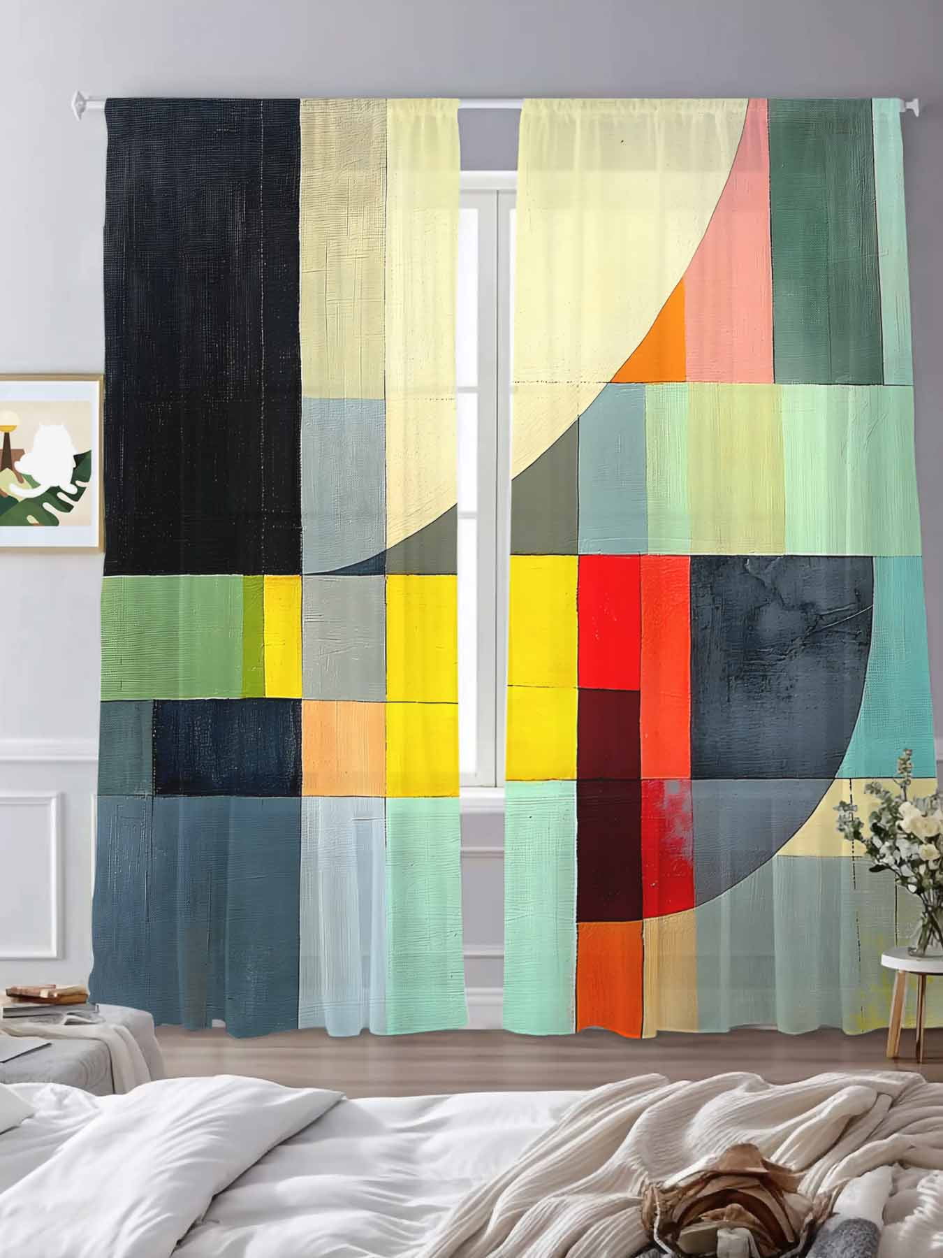 Abstract Art Sheer Curtains 84 inches Long 2 Panels Set Simple Color ...