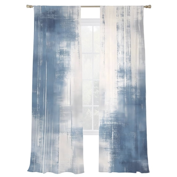 Abstract Art Sheer Curtains 84 inches Long, Blue Gary Watercolor ...