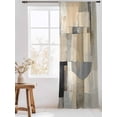 Abstract Art Sheer Curtains 96 Inch Long 1 Panel Beige Brown Blocks ...