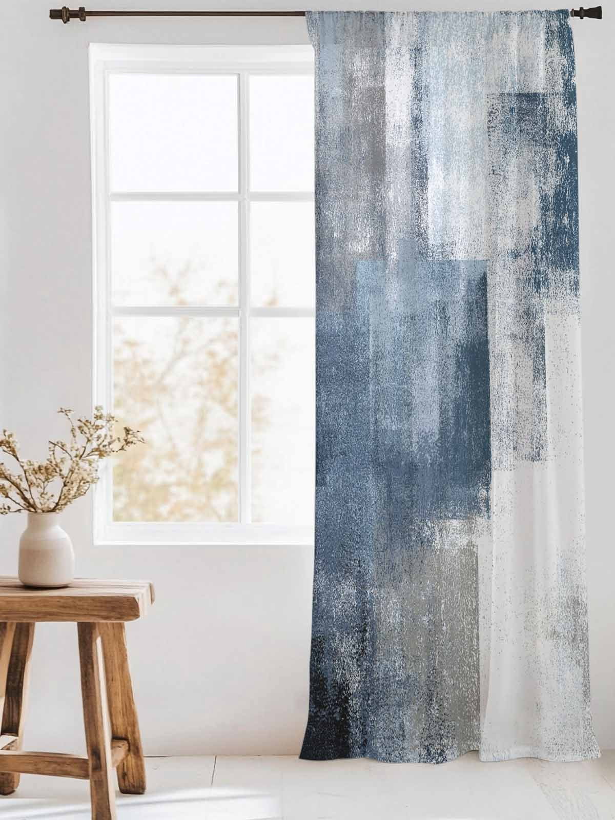 Abstract Art Sheer Curtains 96 Inch Long 1 Panel Gradient Dark Blue ...