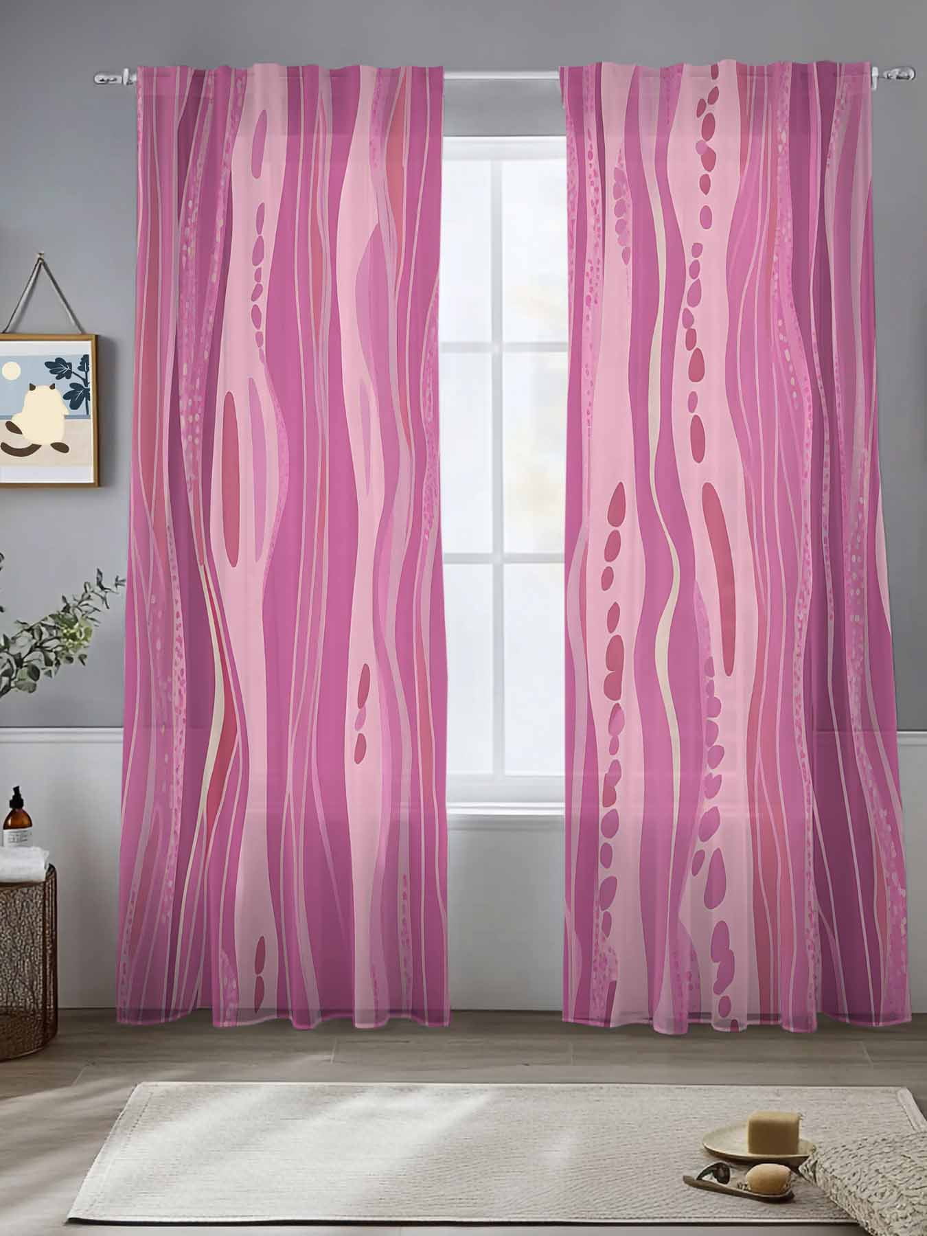 Abstract Art Sheer Curtains 96 Inches Long 2 Panels Impressionist Style ...