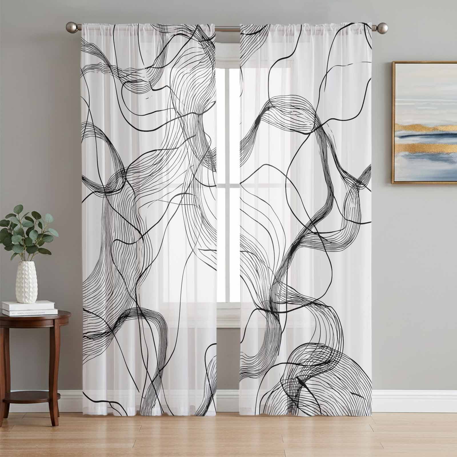 Abstract Art Sheer Curtains for Living Room Bedroom, Black and White ...