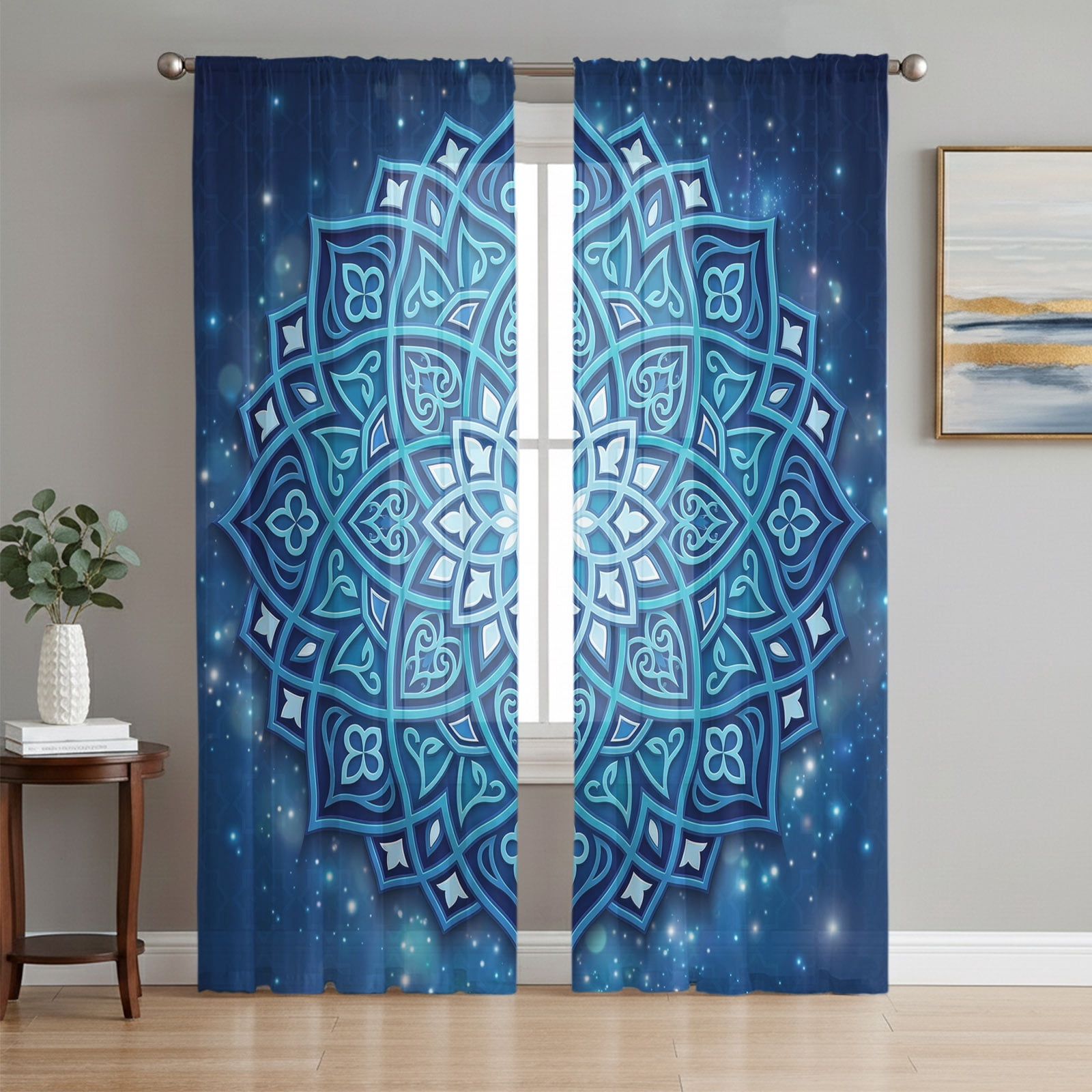 Abstract Art Sheer Curtains for Living Room Bedroom, Blue Gradient ...