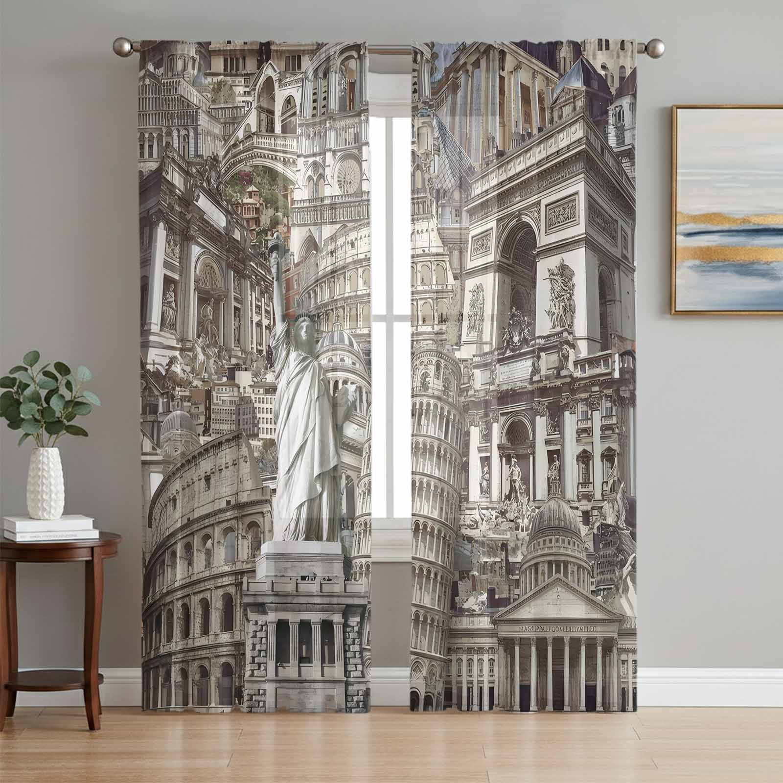 Abstract Art Sheer Curtains for Living Room Bedroom, Classical World ...
