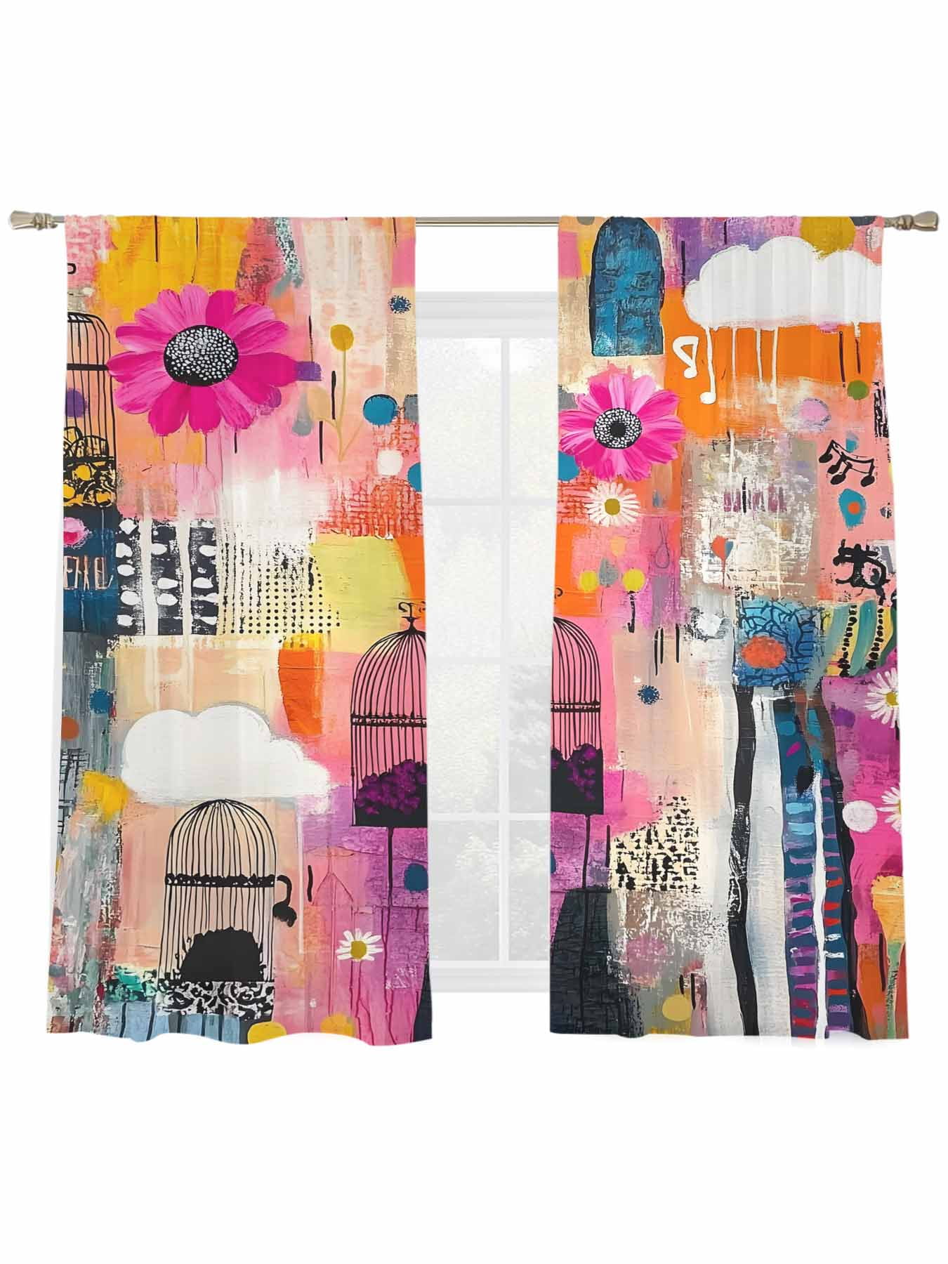 Abstract Art Sheer Curtains for Living Room Bedroom, Light-filtering ...