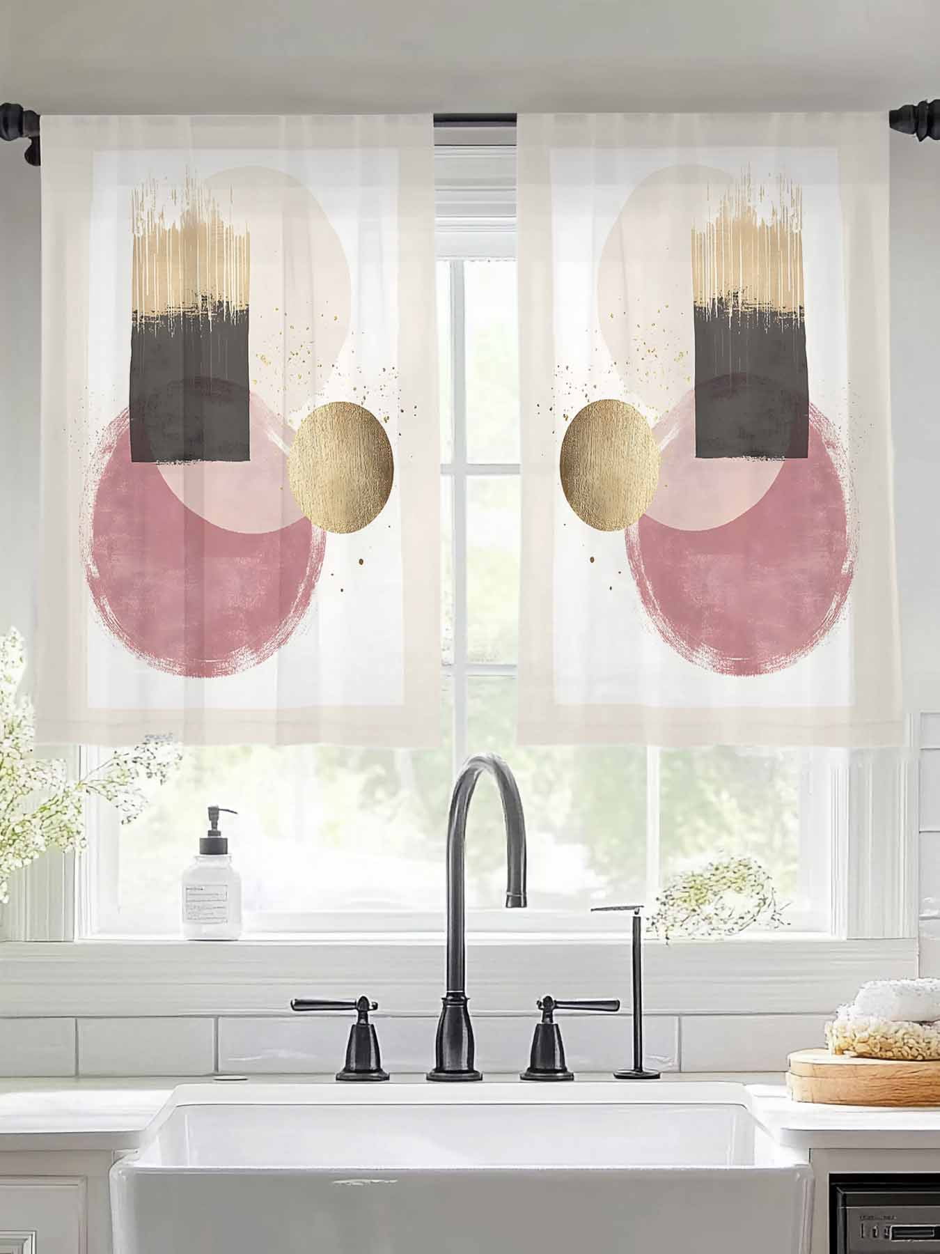 Abstract Art Sheer Curtains for Living Room Bedroom Modern Geometric ...