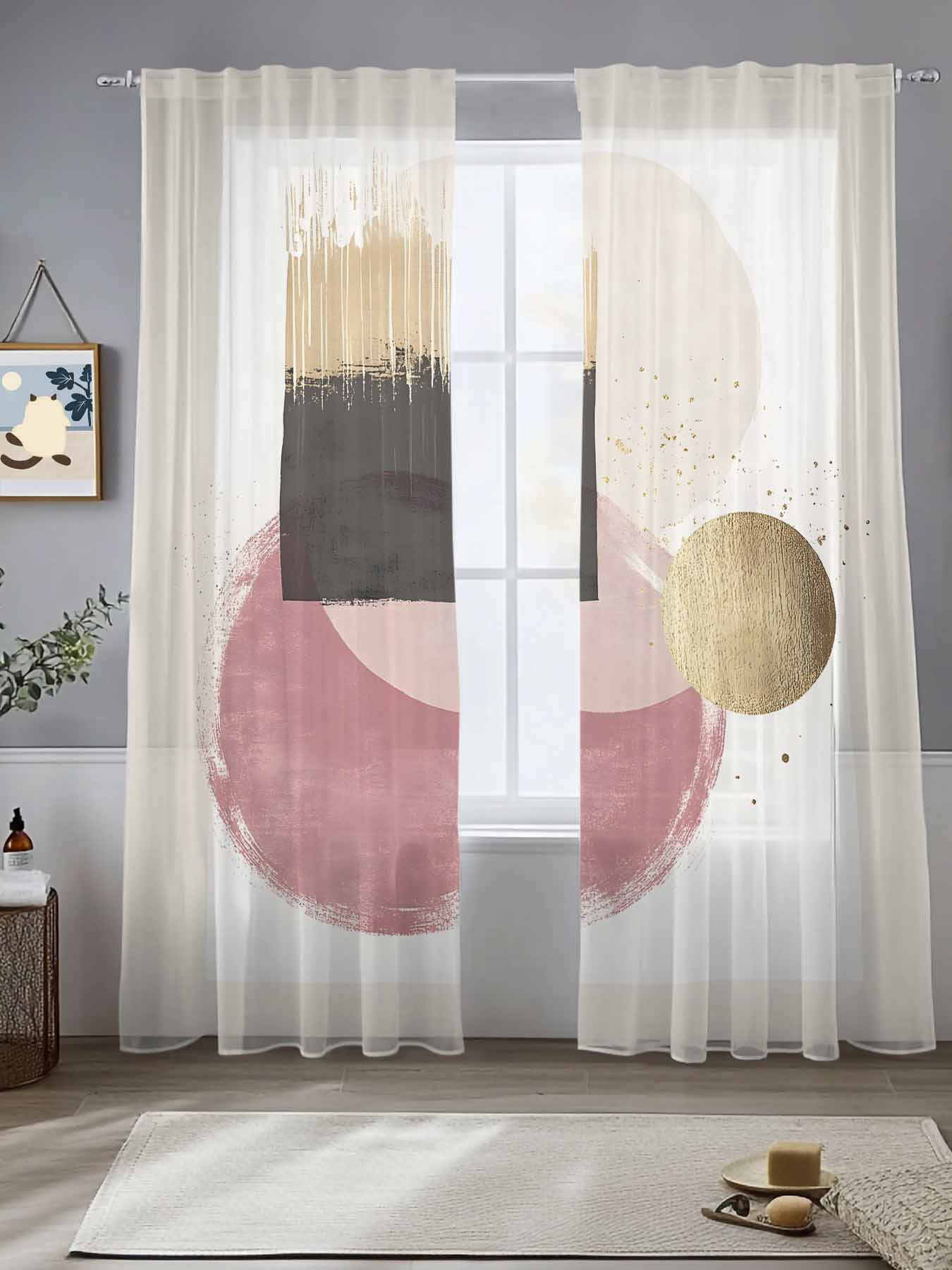 Abstract Art Sheer Curtains for Living Room Bedroom Modern Geometric ...