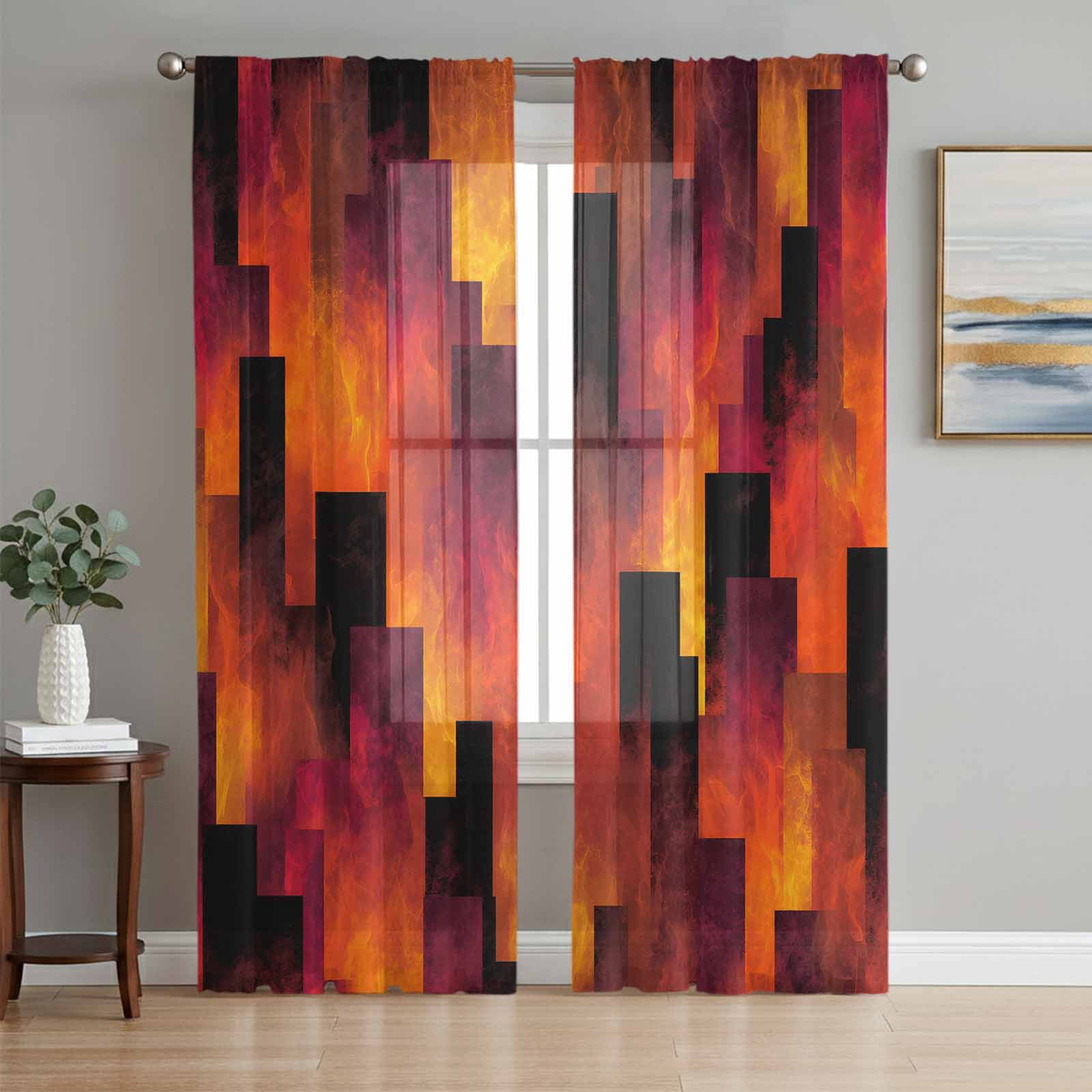 Abstract Art Sheer Curtains for Living Room Bedroom, Red Black Gradient ...
