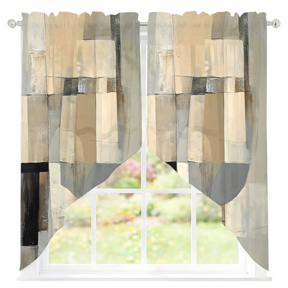 Abstract Art Sheer Curtains Swag Valances for Windows Beige Brown ...