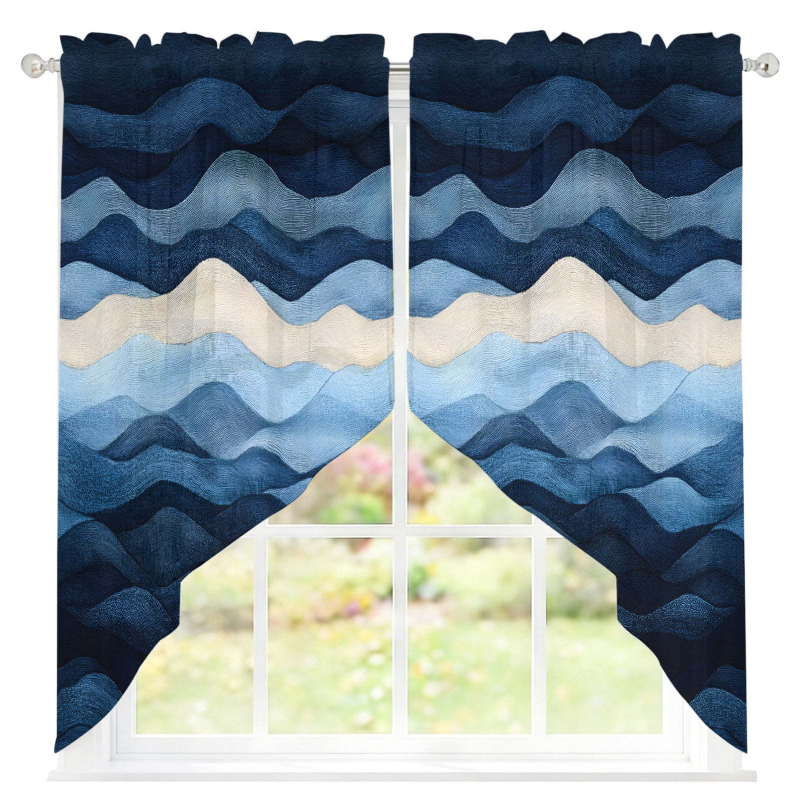 Abstract Art Sheer Curtains Swag Valances for Windows Beige Dark Blue ...