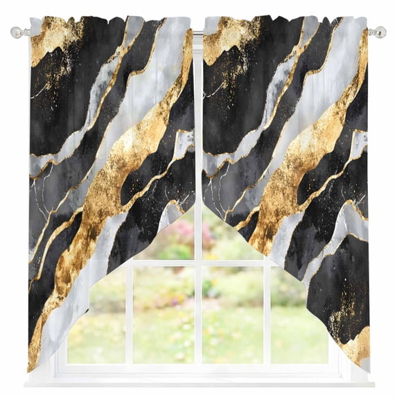 Abstract Art Sheer Curtains Swag Valances for Windows Black Gold ...