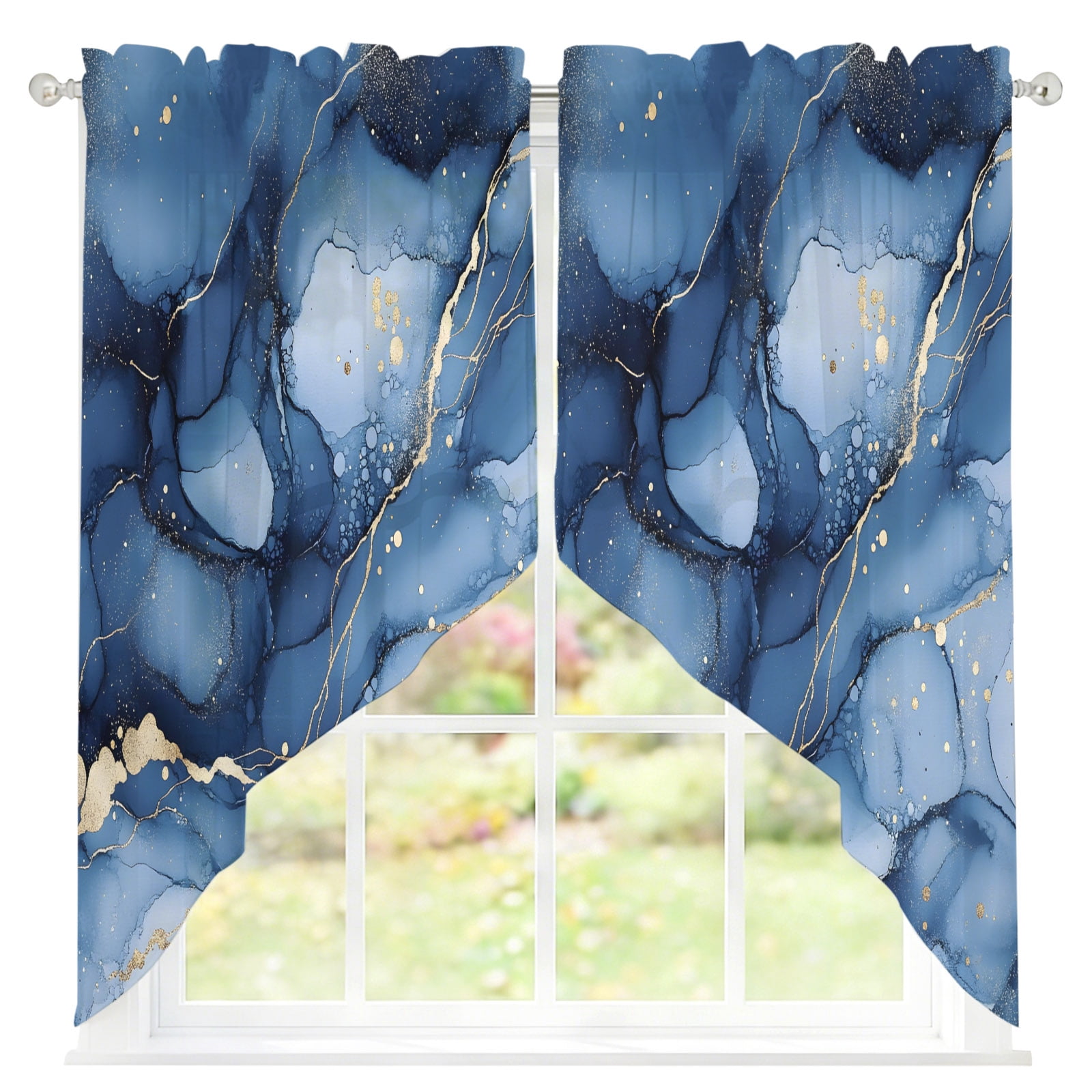 Abstract Art Sheer Curtains Swag Valances for Windows Blue Gold ...