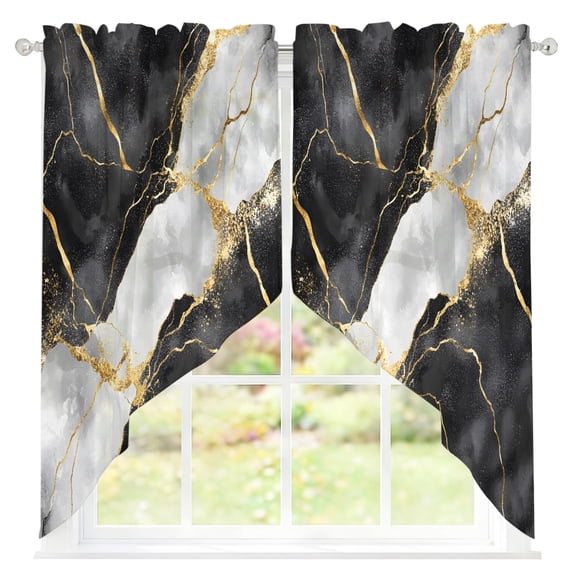 Abstract Art Sheer Curtains Swag Valances for Windows Gold Black Water ...