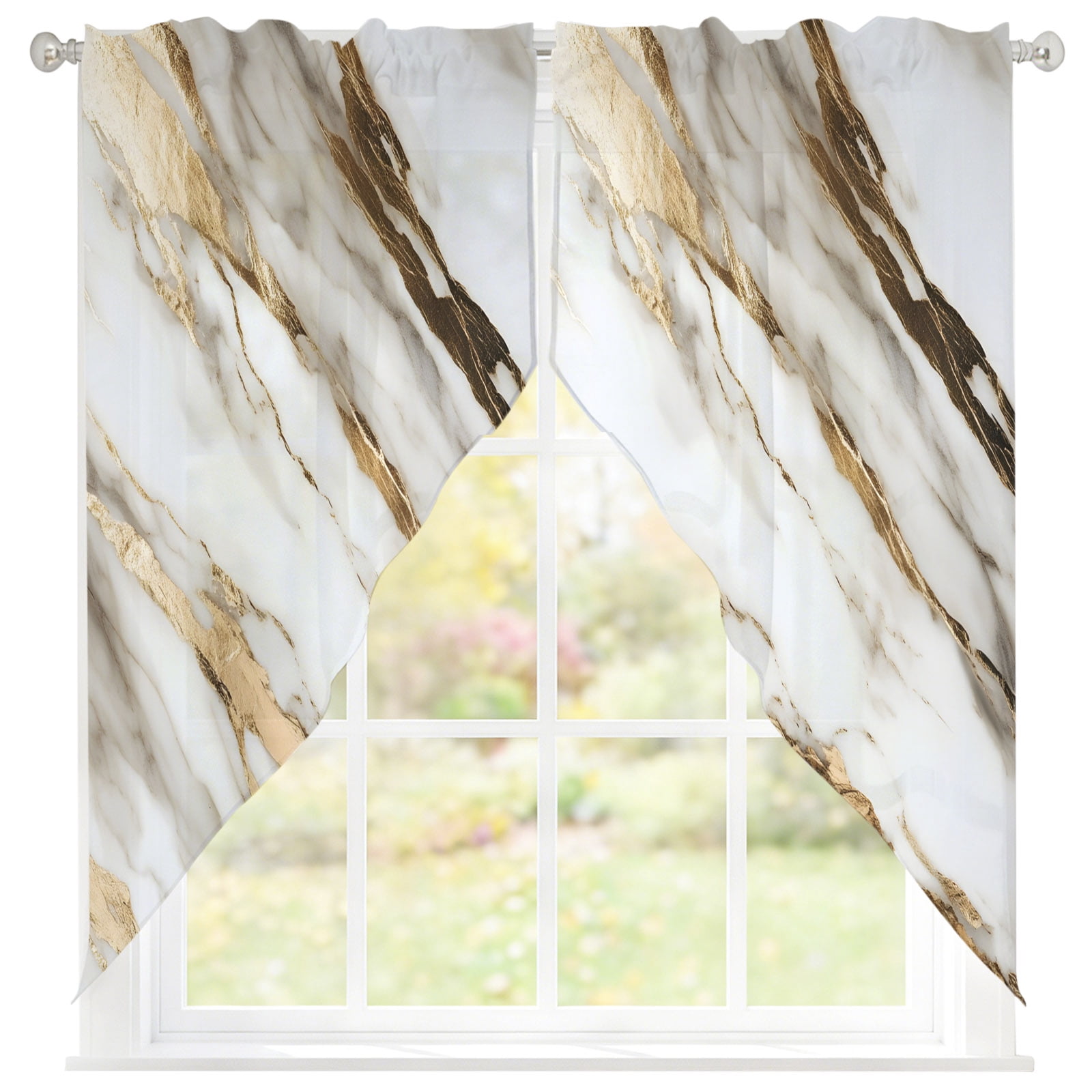 Abstract Art Sheer Curtains Swag Valances for Windows Marble Texture ...