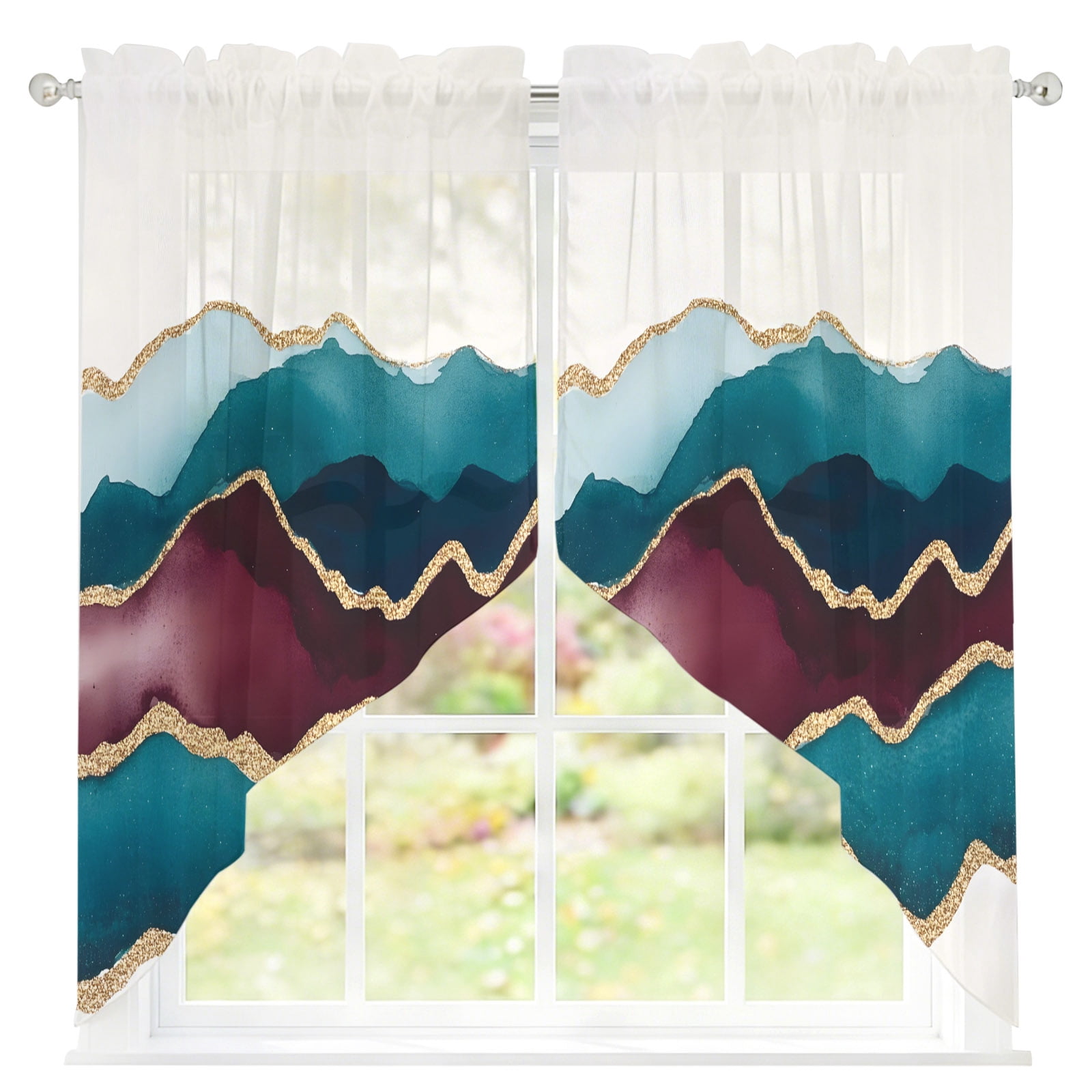 Abstract Art Sheer Curtains Swag Valances for Windows Watercolor Blue ...