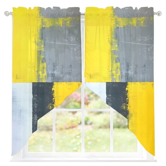 Abstract Art Sheer Curtains Swag Valances for Windows Watercolor Yellow ...