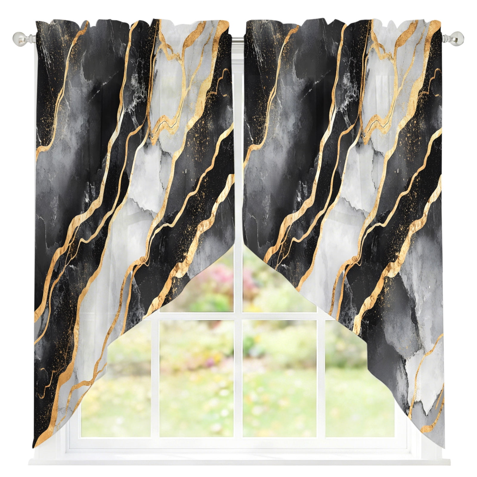 Abstract Art Sheer Curtains Swag Valances for Windows White Black ...