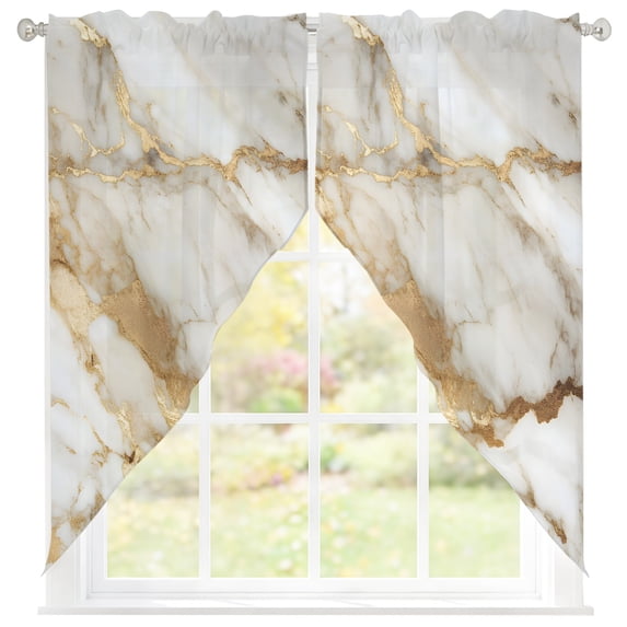 Abstract Art Sheer Curtains Swag Valances for Windows White Marble ...