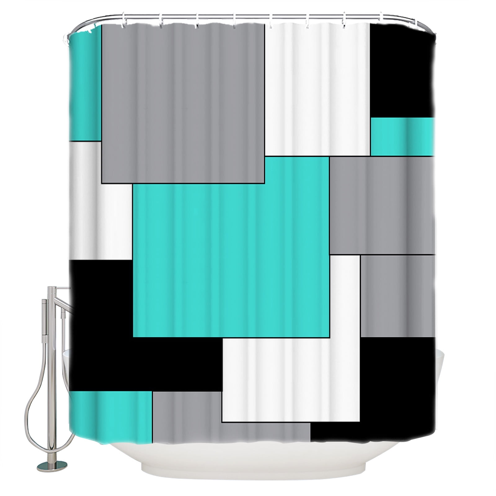 Abstract Art Shower Curtain, 36" x 72", Patchwork Black Kallaite and ...