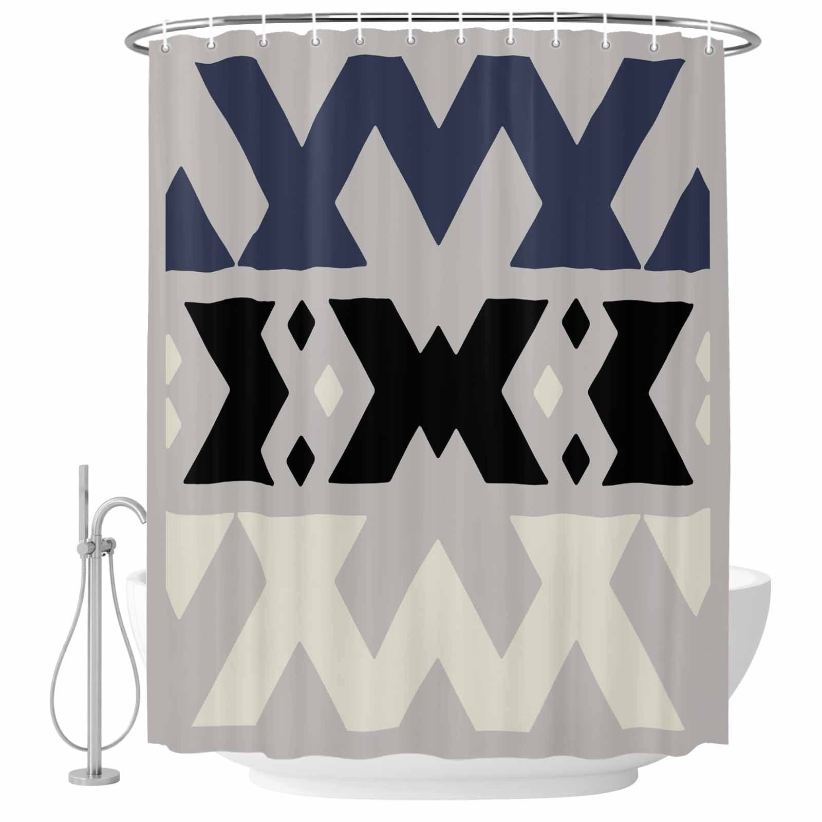Abstract Art Shower Curtain for Bathroom, Blue Black Beige Line Simple ...