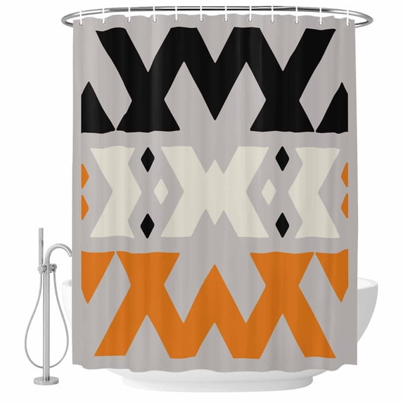 Abstract Art Shower Curtain for Bathroom, Blue Black Orange Line Simple ...