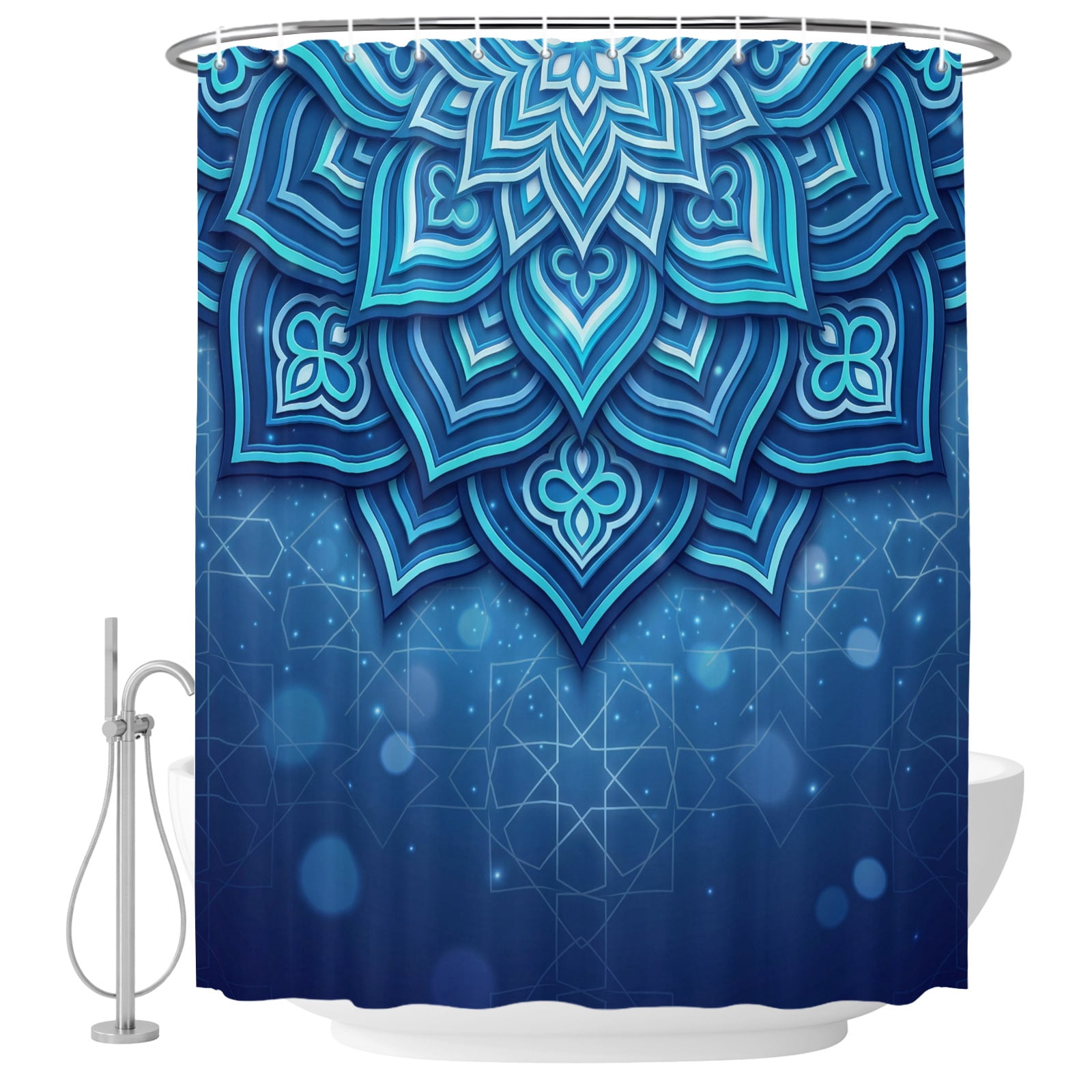 Abstract Art Shower Curtain for Bathroom, Blue Gradient Flower 3D ...