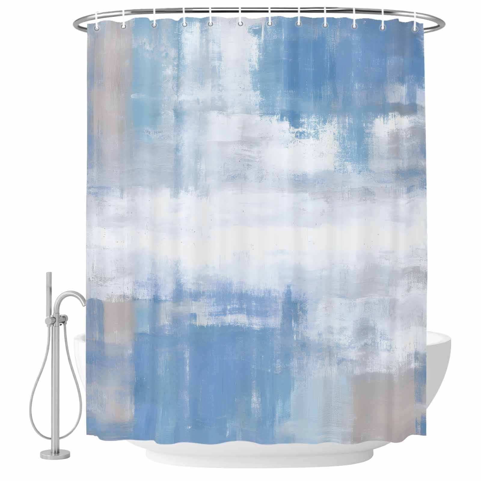 Abstract Art Shower Curtain for Bathroom, Blue White Brown Color Block ...