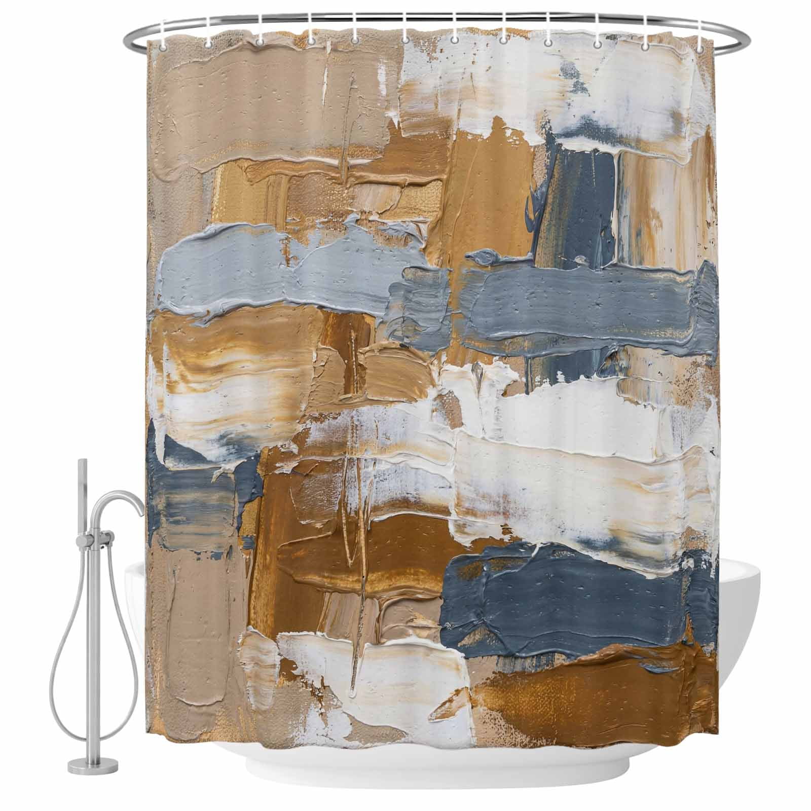 Abstract Art Shower Curtain for Bathroom, Brown Grey Graffiti Paint ...
