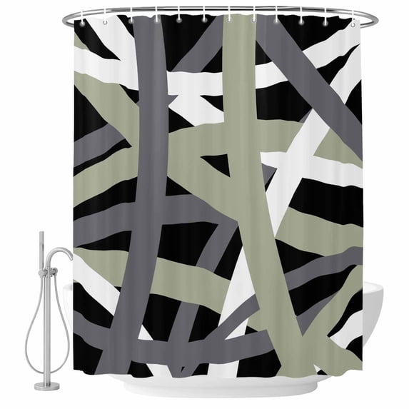 Abstract Art Shower Curtain for Bathroom, Green White Black Gray Line ...