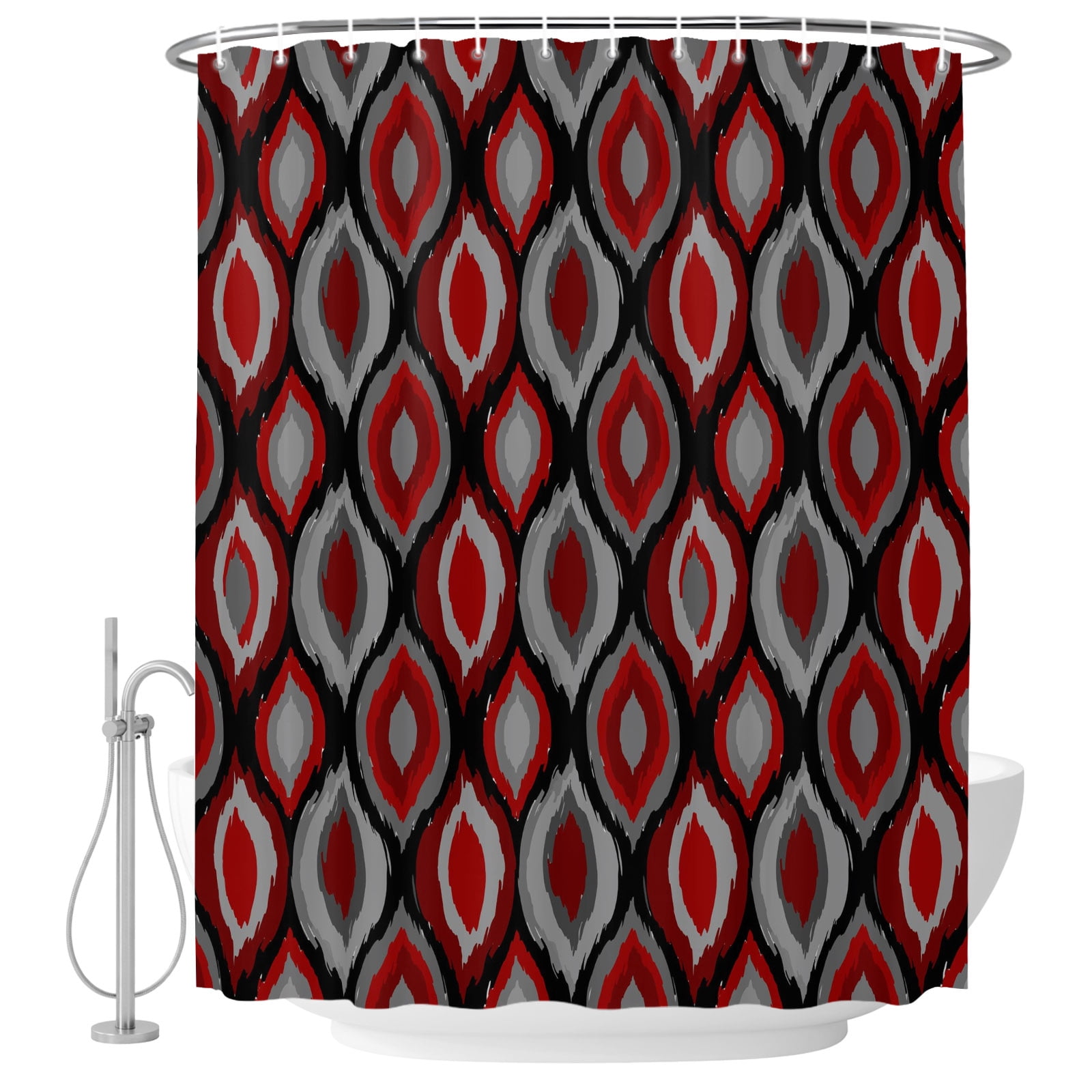 Abstract Art Shower Curtain for Bathroom, Modern Diamond Patterns Red ...