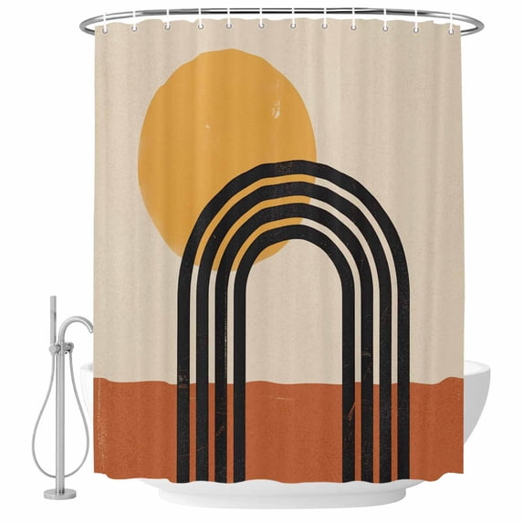 Abstract Art Shower Curtain for Bathroom, Orange Black Circle Stripes ...